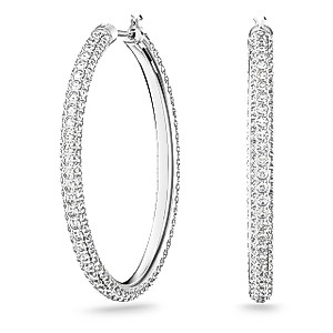 Swarovski Dextera Women's Hoop Pierced Earrings with White Crystals in a Rhodium Plated Setting