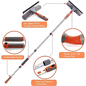 Baban Window Squeegee Cleaner, 2 in 1 Window Cleaning Tool with Elbow and Straight Extension Pole, 61'' Telescopic Window Washing Equipment with Bendable Head for Car Glass Indoor Outdoor High Windows