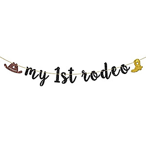 INNORU My 1st Rodeo Banner, Mexican Theme first Birthday Party Decorations, West Cowboy Cowgirl 1st Birthday Party Decorations Black Glitter