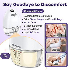 Double Hands Free Breast Pump,Wearable Breastfeeding Pump, Electric Wireless Breast Pump for Travel Office Outdoor 6oz 3 Mode & 9 Levels