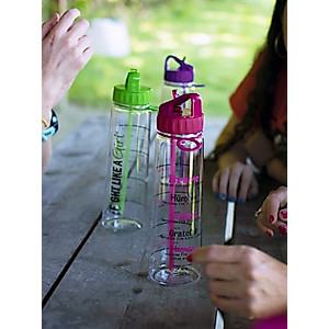 Fight Like a Girl Brave SlimKim 30 oz Motivational Water Bottle with Time Marker & Straw for Lymphoma, Lyme Disease Awareness - Reusable Clear Water Bottle for Workout, Gym, Travel - Lime Green