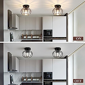 IBBIBABO 2-Pack Industrial Semi Flush Mount Ceiling Light Fixtures, Black Modern Crystal Ceiling Lights, Farmhouse Ceiling Lamps for Bedroom Living Room Hallway Entryway Kitchen Bathroom, E26 Socket