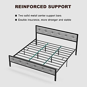 IKIFLY Metal California King Size Bed Frame with Upholstered Linen Headboard Footboard, Mattress Foundation, Heavy Duty Metal Slats, Easy Assembly, No Box Spring Needed - Light Grey/Cal King