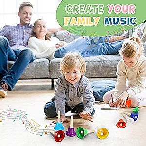 Koogel Coloful Musical Hand Bell Set, 8 Note Diatonic Metal Hand Bells Musical Toy Percussion Instrument for Festival,Musical Teaching,Family Party for Kids