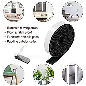 1/2 x 60 Inch Felt Strips with Adhesive Backing Felt Tapes Felt Strip Rolls Furniture Self-Stick Heavy Duty Polyester for Protecting Furniture and DIY Adhesive (Black, 4 Rolls)
