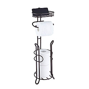 SunnyPoint Bathroom Heavyweight Toilet Tissue Paper Roll Storage Holder Stand with Reserve and Shelve, The Reserve Area Has Enough Space to Store Mega Rolls. (Bronze)