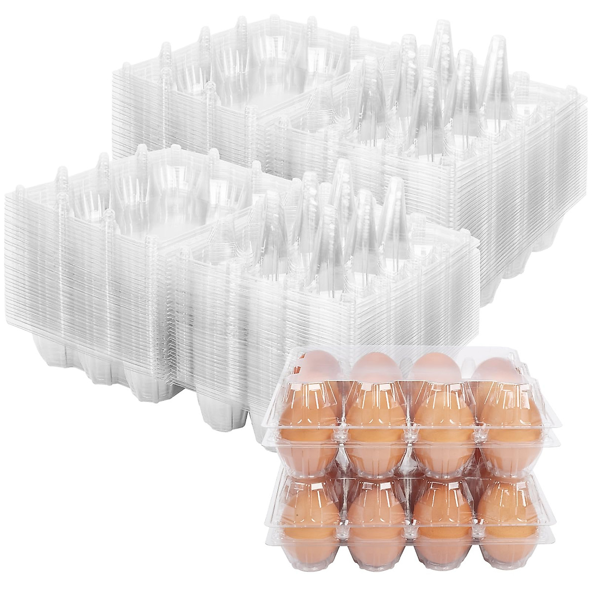 GRRONZEE 120Pack Egg Cartons Cheap Bulk One Dozen Clear Empty Egg Cartons for Chicken Eggs, Reusable Egg Carton for Home Ranch Chicken Farm, Commercial Business Market Display, 3x4 Grids