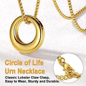18K Gold Plated Circle of Life Eternity Memorial Urn Necklace Fashion Cremation Jewelry Keepsake Pendant for Ashes for Men Women