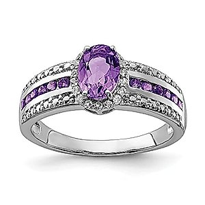 IceCarats 925 Sterling Silver Purple Amethyst White Topaz Ring Gemstone Band Size 8