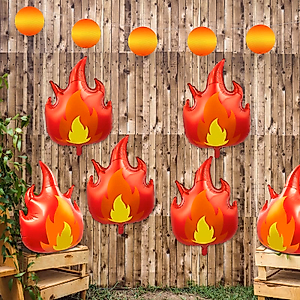 12 Pcs Fire Balloons Fire Truck Birthday Party Supplies 33 Inch Large Flame Balloons Yellow Orange Red Firefighter Decorations Aluminum Foil Fake Campfire for Fireman Theme Kids' Party Favors
