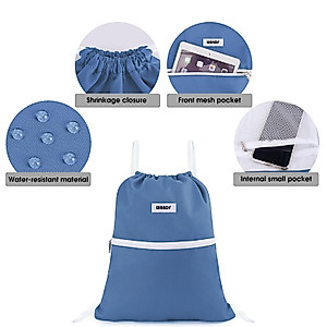 WANDF Drawstring Backpack String Bag Sackpack Cinch Water Resistant Nylon for Sport Yoga Gym Shopping (Dark Blue)