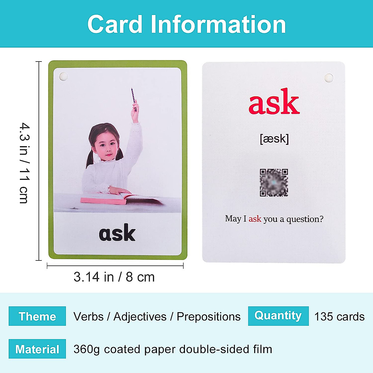 Lilias Verbs/Adjectives/Prepositions Flash Cards, English Words Learning Pocket Card for Toddlers, Toddler Learning Toys, Learning Supplies for Kindergarten Preschool, 3 Themes Set