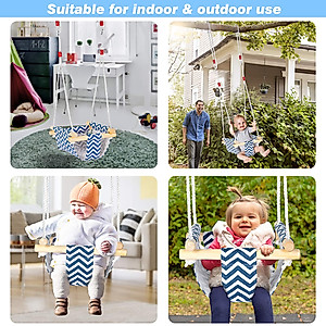 SARHLIO Hanging Swing Seat Chair for Infant and Toddle Wooden Canvas Hanging Baby Swing with Adjustable Ropes, Kids Toys Gifts Swing for Indoor Outdoor Backyard 6 Months to 3 Years Old(BHS01A)