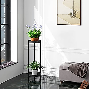 Fashionoda 2 Tier Metal Flower Plants Holder, with 2 Removable Display for Indoor or Outdoor,Pot Plant Planter Display (Black 2P)