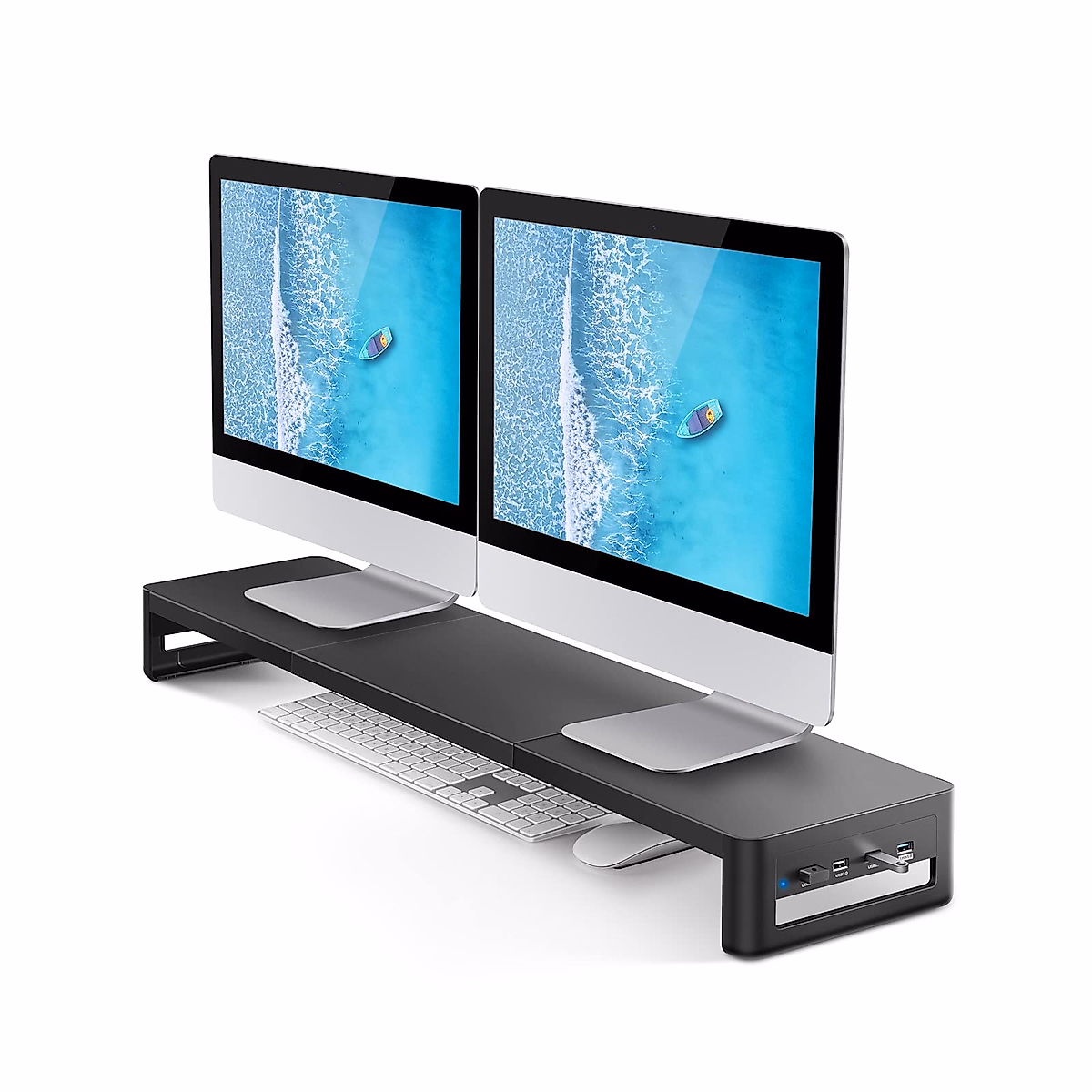 ENUSUNG Detachable Monitor Stand with USB 3.0/2.0 Ports Steel Dual Monitor Riser for Desk, Metal Computer Stand for Office, Desktop, Laptop, PC, iMac up to 32 Inches (Black)