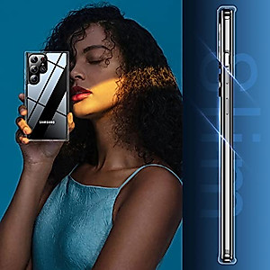 Renmou Crystal Clear Designed for Samsung Galaxy S23 Ultra Case,[Anti-Yellowing][Military Grade Drop-Proof] Slim Fit Soft TPU + PC Shockproof Case-Clear