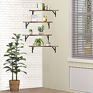 YSBYWSYR Corner Floating Shelves Wall Mounted, Set of 4 Rustic Wood Hanging Shelf for Bedroom, Living Room, Bathroom, Kitchen, Office and More