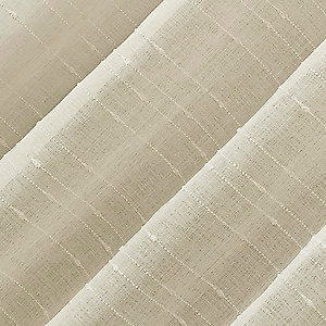 No. 918 Claudia 2-pack Slub Stripe Linen Texture Rope Tab Semi-Sheer Tie Top Curtain Panel Pair, 50" x 84", Natural Beige
