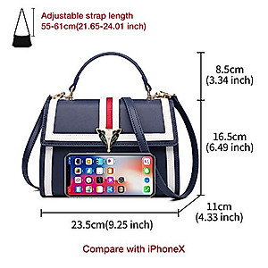 Leather Crossbody Bags for Women, Genuine Leather Mix Color Design Ladies Fashion Satchel Handbag with Adjustable Shoulder Strap Womens Casual Top Handle Bag Women's Messenger Purse and Handbag (Blue)