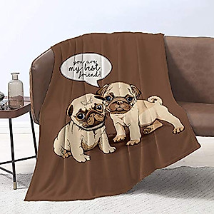 DUISE Flannel Bed Throw Blanket Pugs Puppies Soft and Fuzzy Plush Print Blanket Friendship is Always for You Friends Gifts for Pet Animals Puppy Dog Lovers Throw(50"x60")