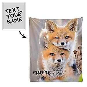 Custom Blanket with Name Text,Personalized Animal Funny Sweet Fox Super Soft Fleece Throw Blanket for Couch Sofa Bed (50 X 60 inches)