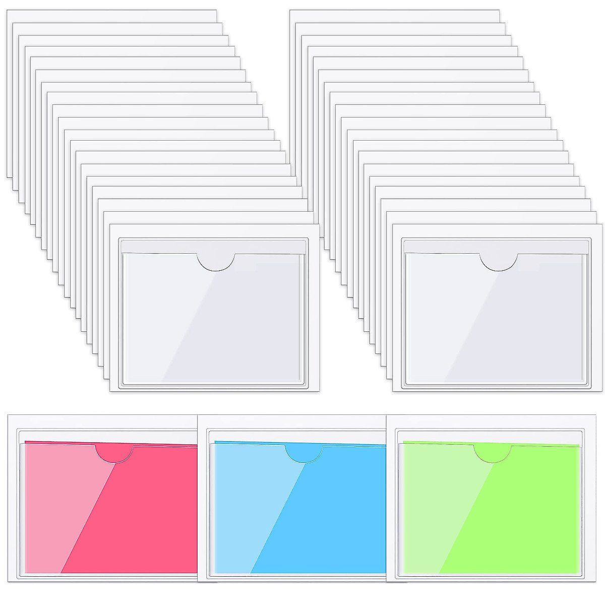 Chinco 30 Pack Self Adhesive Index Card Pockets with Top Open for Loading Ideal Card Holder for Organizing and Protecting Your Index Cards Crystal Clear Plastic(3.9 x 3.1 Inches)