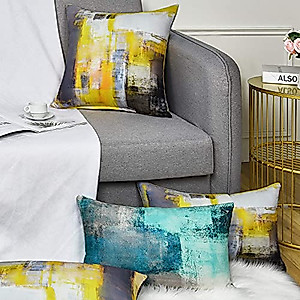 Yastouay 2 Pack Yellow Grey Decorative Pillow Covers 18 x 18 inch Modern Contemporary Accent Throw Pillow Covers Home Decor Cushion Cases for Sofa Bed Living Room Bedroom