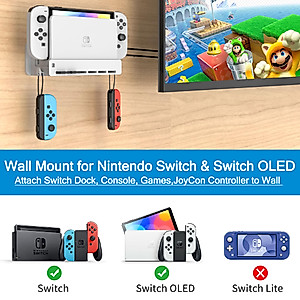 SOKUSIN Wall Mount for Nintendo Switch/OLED - Wall Mount Kit Shelf Stand for Safely Store Your Console, Dock, Games, Controller Near/Behind TV (White)