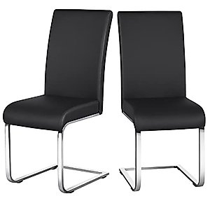 Yaheetech Dining Chairs Modern Leather High Back Dining Room Chairs with Metal Legs Home Kitchen Furniture Black, 2PCS