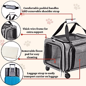 Ruff Life 101 Airline Approved Expandable Premium Pet Carrier on Wheels- Two Sided Expandable Rolling Carrier- Designed for Dogs & Cats- Extra Spacious Soft Lined Carrier! (Grey)
