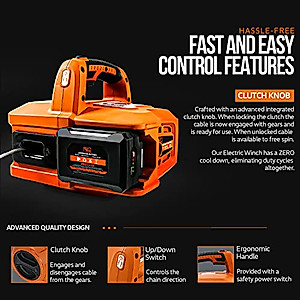 SuperHandy Electric Portable Winch Hoist Crane Lift Brushless Motor Li-Ion Battery Powered 1000Lbs/455Kgs Max Weight 20' Feet/6m Steel Braided Cable w/Locking Knob for atv truck boat trailer