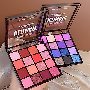 Pink Red Eyeshadow Palette, 16 Colors Pink Matte Glitter Metallic Eye Shadow Pallet, Korean Eyeshadow Palette Makeup, Pigmented Red Eyeshadow Kit for Halloween Parties Joker Vampire Clown Makeup