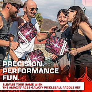 Amazin' Aces Galaxy Pickleball Paddles Set of 2, Pickleball Rackets w/ 4 Pickleball Outdoor Balls & 1 Pickleball Bag, for Sports & Outdoors Fun, USAPA Approved