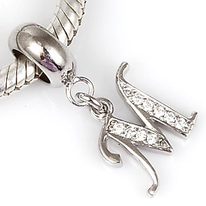 A-Z Letter Charm 925 Sterling Silver Alphabet Charm M Letter Charm Words Charm Anniversary Charm Christmas Charm for Pandora Charm Bracelet (M)