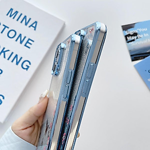 for Samsung Galaxy A13 5G Case, A13 Phone Case for Women Gradual Change Glitter Crystal TPU Stylish Butterfly Floral Heart Clear Protective Cover with Strap for Samsung Galaxy A13 5G (Sierra Blue)