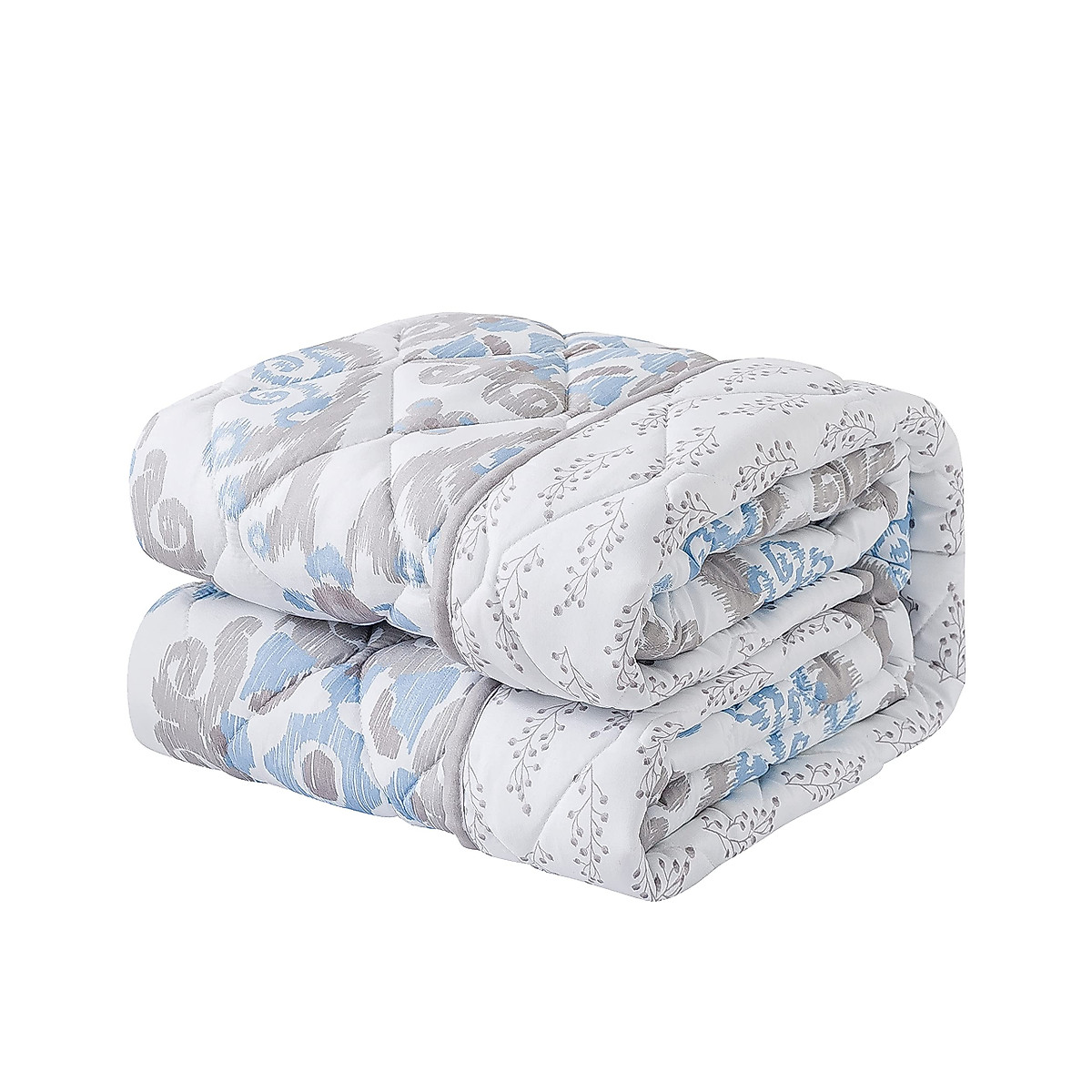 3-Piece Blue and Gray Crib Bedding Set for Girls and Boys. Standard Size Set Inlcudes Comforter, Neutral Crib Fitted Sheet, and Changing Pad Cover. Grey and Blue Damask Pattern