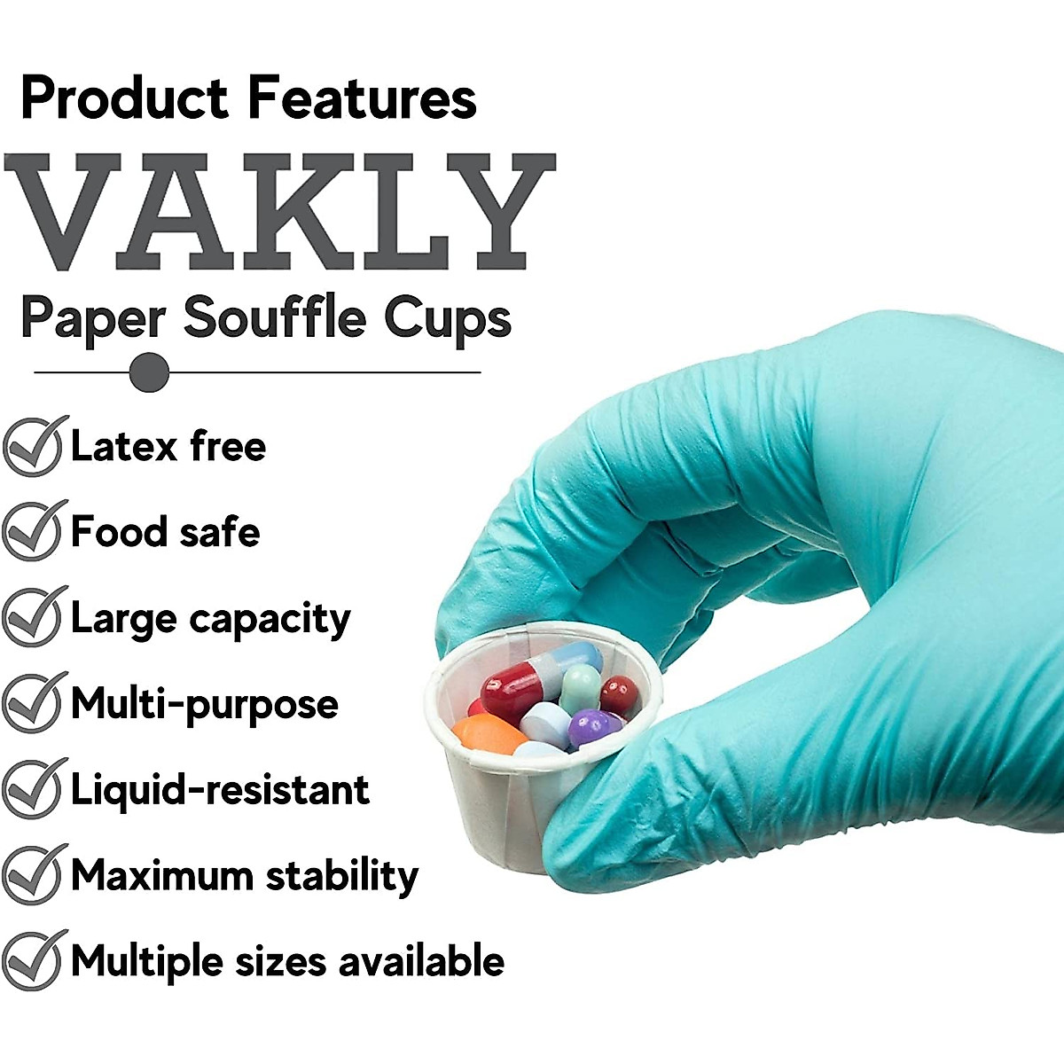 Vakly Disposable Paper Souffle Medicine Cups 3/4 oz [Pack of 500] – (0.75 Ounce) Small Cups for Medication Distribution, Pills, Tasting, Condiments, Food and Dessert Serving