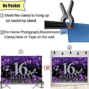 Sensfun Sweet 16 Silver Purple Bokeh Glitter Backdrop 7x5ft for Girls Happy 16th Birthday Party Decorations Banner Diamonds High Heels Sweet Sixteen Photography Photo Booth Props Supplies Background