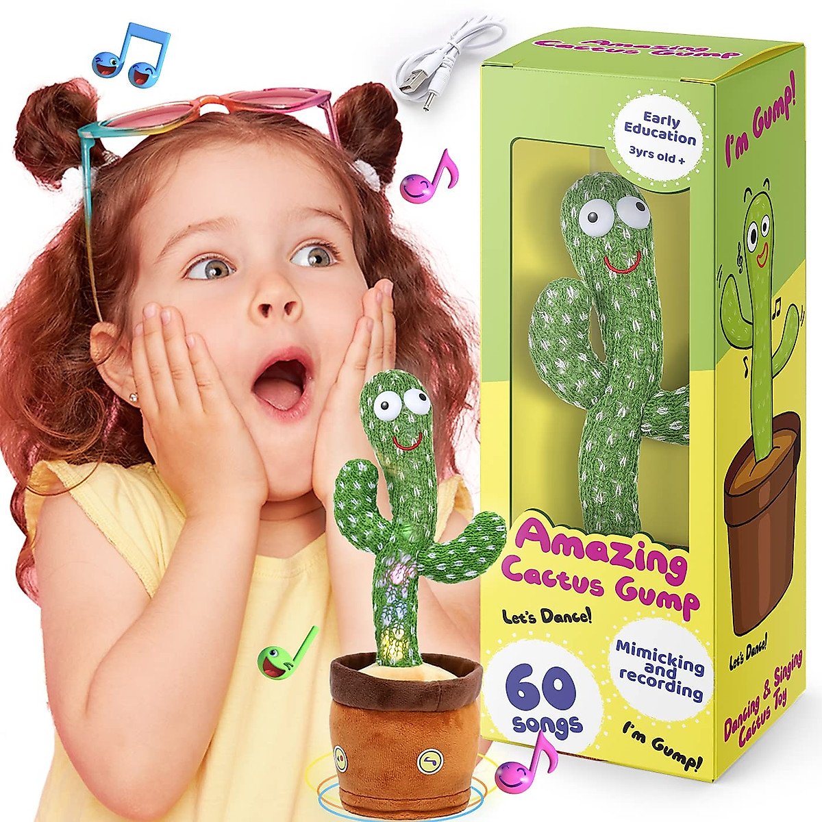 Mimoji Dancing Cactus, Talking Cactus Toy for Baby Cactus Toy Mimic with 60 Popular Songs (Battery)