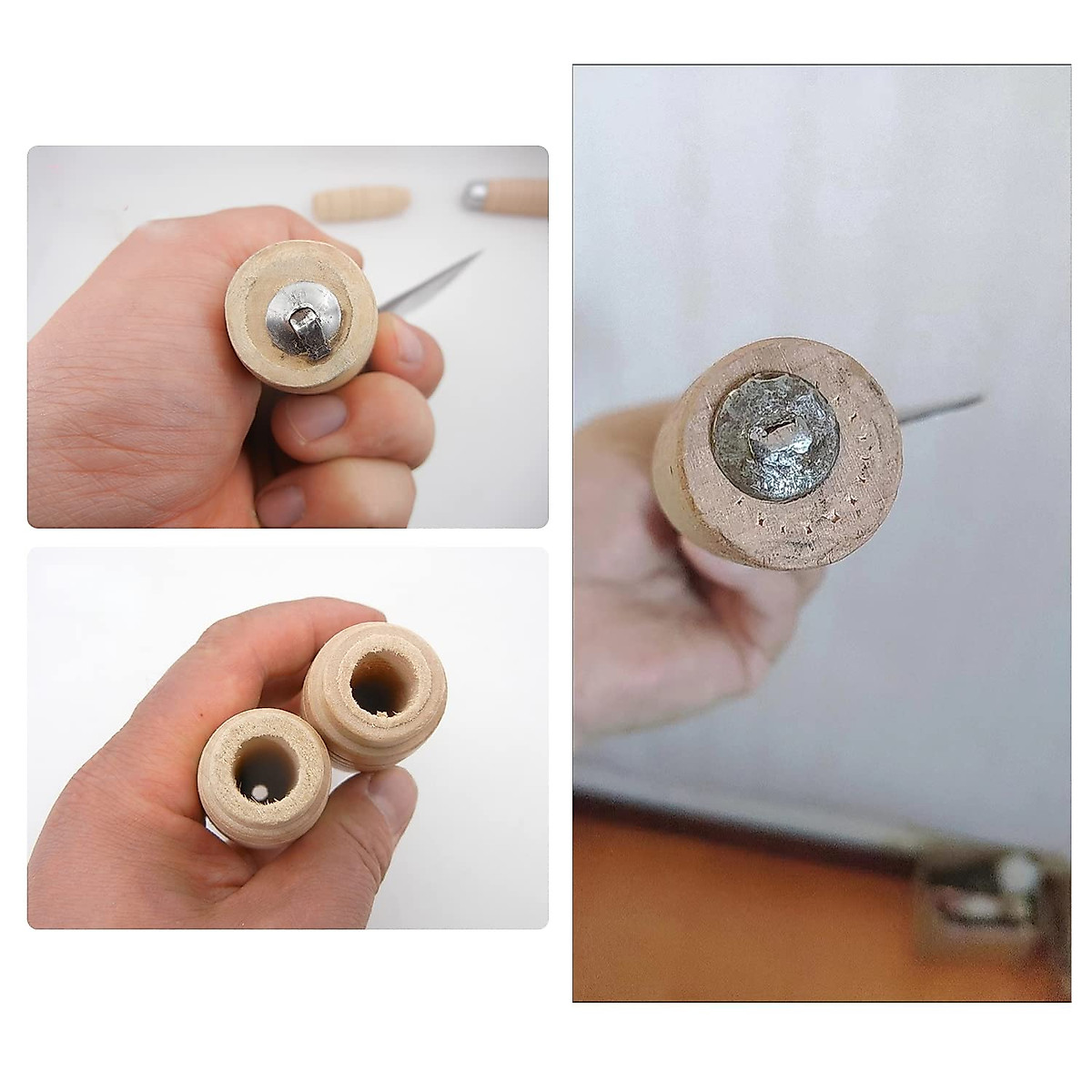 TorSor 2 Pack Kitchen Knife Handle Replacement Wooden Round Grip for Chinese Chef's Knives Vegetable Meat Cleaver Bone Chopper Japanese Cutter Repair Scales DIY Parts