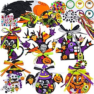 Winlyn 24 Sets Halloween Craft Kits DIY Halloween Pumpkin Ghost Bat Black Tree Ornaments Decorations Art Sets Fall Crafts Foam Stickers Arts and Crafts Supplies Kit for Kids Party Classroom Activities
