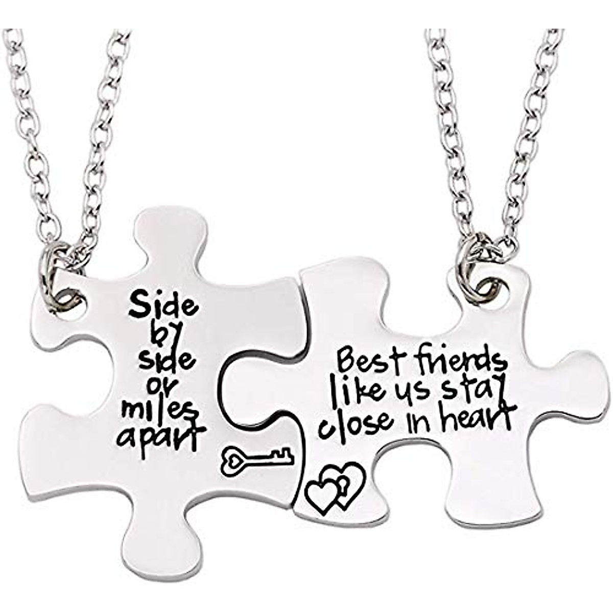 2PCS Best Friends Necklaces for 2 - Side by Side Or Miles Apart BFF Friendship Matching Puzzle Necklace Set Long Distance Friendship Gifts for Women Teen Girls