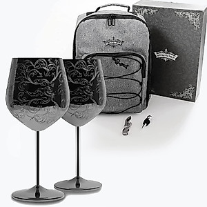 SHINY STAR IN THE DARK SKY Travel Red Wine Glasses Set,Including Backpack,Wine Goblets Set Of 2,17 Ounce,Wine Stopper And Multifuction Waiter Corkscrews, Suit For Outdoor Party And Picnic