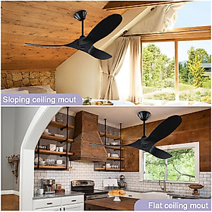 XCWIIE Modern Ceiling Fan No Light 60" Outdoor Ceiling Fans Black Ceiling Fan, Retro Wood Ceiling Fans, DC Motor, for Restaurant Living Room Bedroom Inverter Silent Fan with Remote Timing ​Function