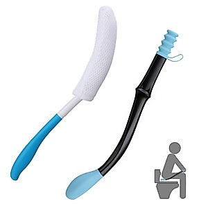 QUUREN Toilet Aids for Wiping, 15" Long Reach Butt Wiper Bath Brush Set Comfort Bottom Buddy Wiping Aid Self Wipe Bathroom Tools for Disabled, Elderly, Pregnant and Physically Challenged 2Pcs