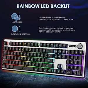 Beastron RGB Backlit Gaming Keyboard with Mouse Combo and Mouse pad, Multimedia Keyboard Knob,Mechanical Feel USB Wired Keyboard for Windows PC