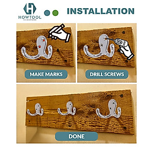 HOWTOOL Double Robe Hook 5 Pack Chrome with Screws Wall Mounted Towel Scarf