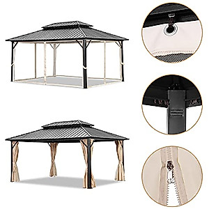 Leisurelife 10'x12' Galvanized Steel Double Roof Hardtop Gazebo with Nettings for Patio Outdoor Backyard Garden or Grill, Heavy Duty Canopy Tent, Aluminum Frame