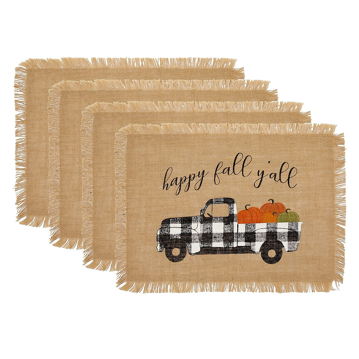 Elrene Home Fashions Happy Fall Y'all Autumn Burlap Placemat Set, 13" x 19", Set of 4, Multi