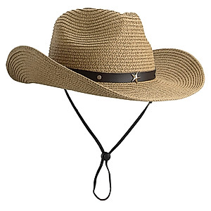 Womens Straw Cowboy Hat, Summer-Beach-Panama Shapeable Floppy Sun-Hat Men & Women Wide Brim Fedora